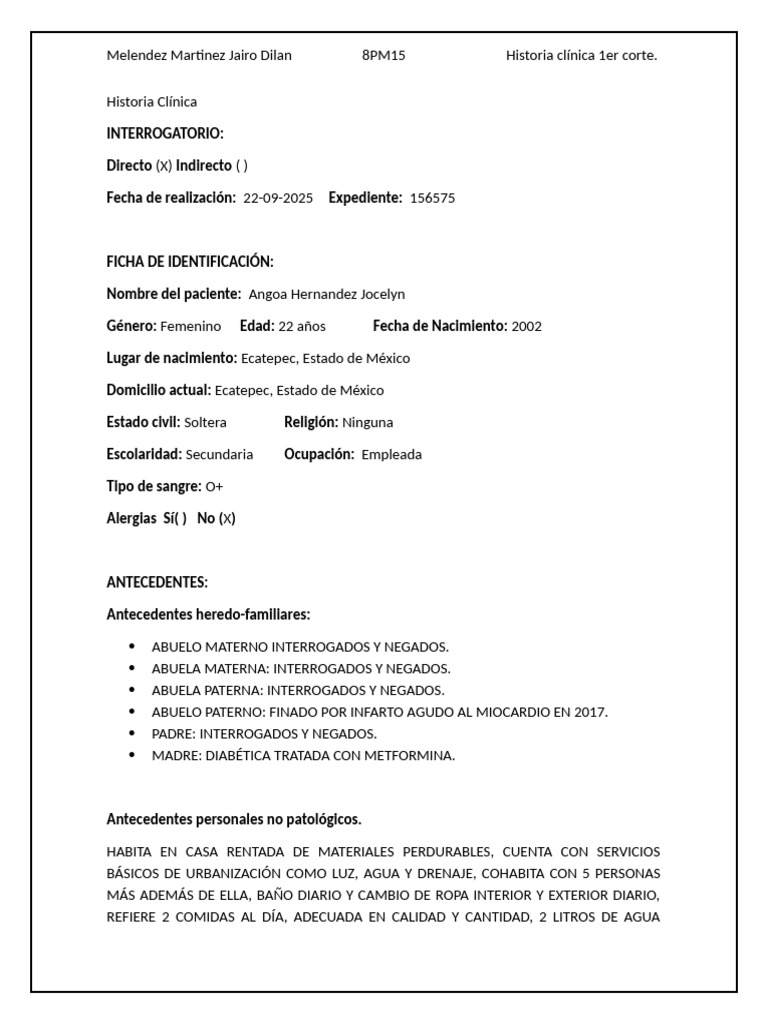 Historia Clínica 1er Corte Melendez Martinez Jairo Dilan | PDF | El ...