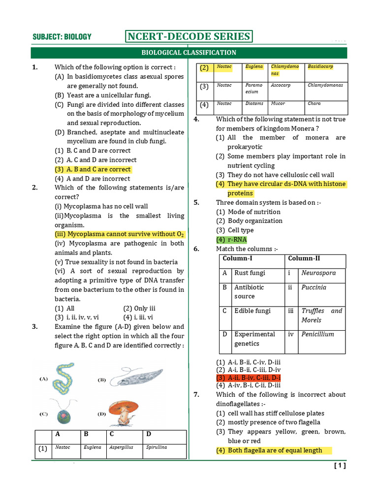 Biological Classification - Neet Ans | PDF | Cyanobacteria | Prokaryote