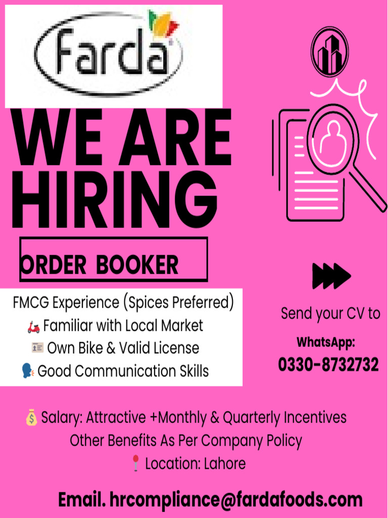 FMCG Order Booker Job in Lahore | PDF