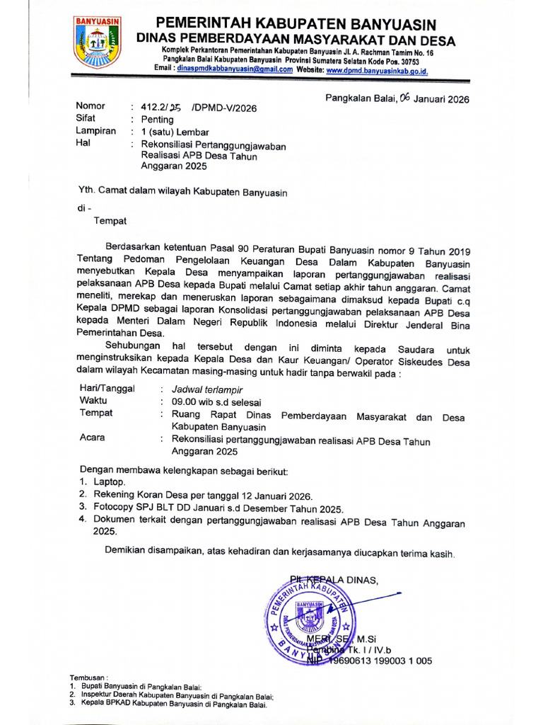 Rekonsiliasi Pertanggungjawaban Realisasi APB Desa Tahun Anggaran 2025 ...