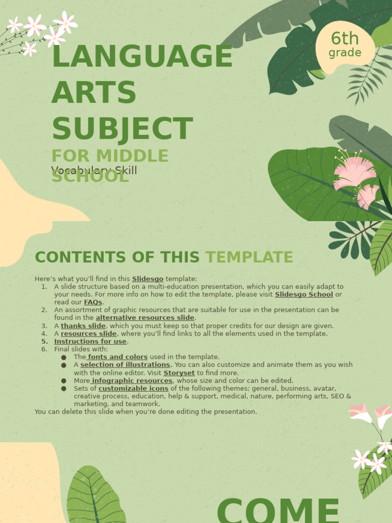 Language Arts Subject for Middle School - 6th Grade_ Vocabulary Skills ...