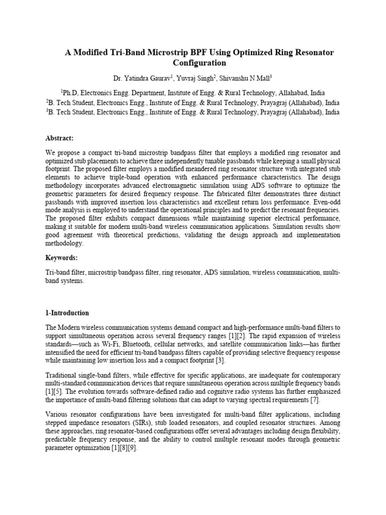 AUT Journal Modified Tri Band Microstrip BPF Using Optimized Ring ...