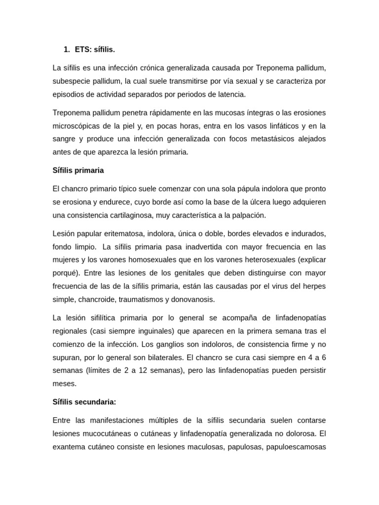 Sífilis: Tipos, síntomas y tratamiento | PDF | Medicina CLINICA ...
