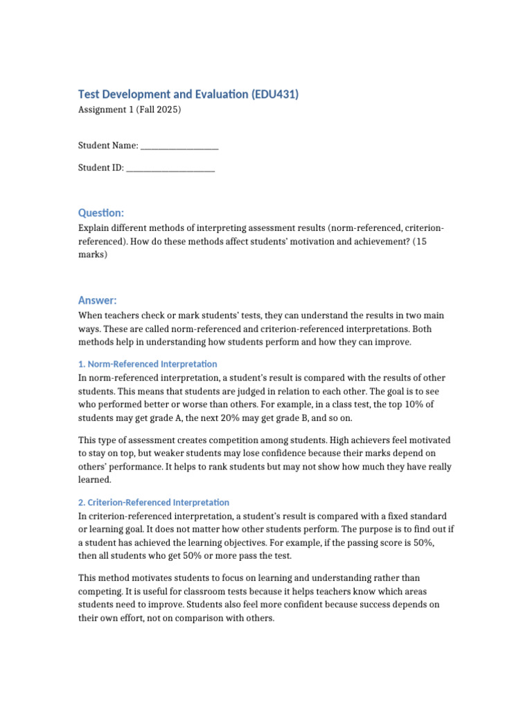EDU431_Assignment1_Fall2025 | PDF