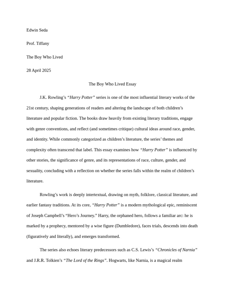 The Boy Who Lived Essay | PDF | J. K. Rowling | Fantasy