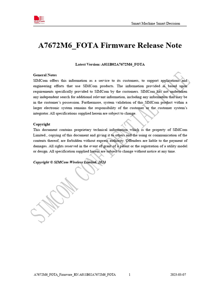 A7672M6 FOTA Firmware Release Note | PDF | Computing