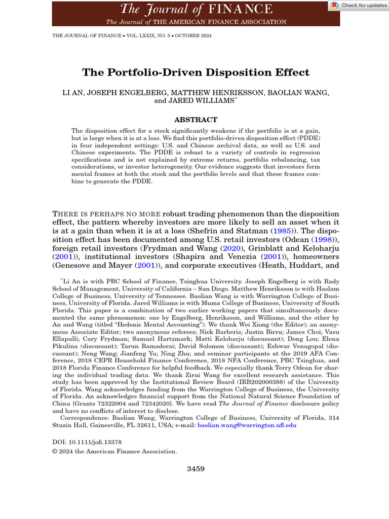 An Et Al - The Portfolio‐Driven Disposition Effect | PDF | Stocks ...