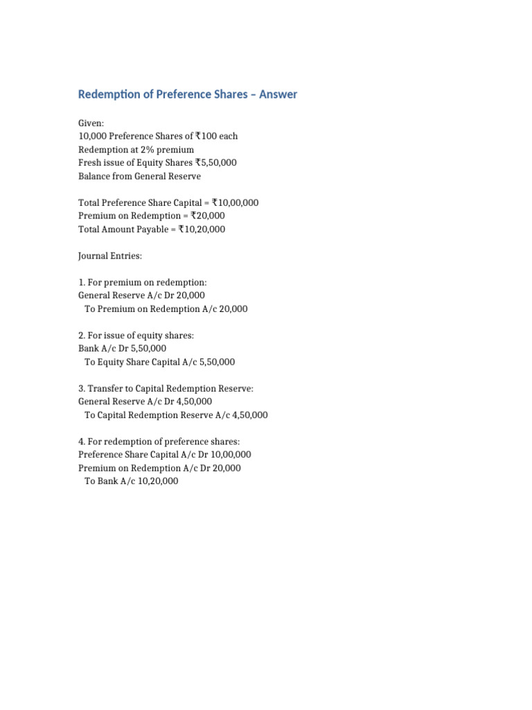 Redemption of Preference Shares | PDF