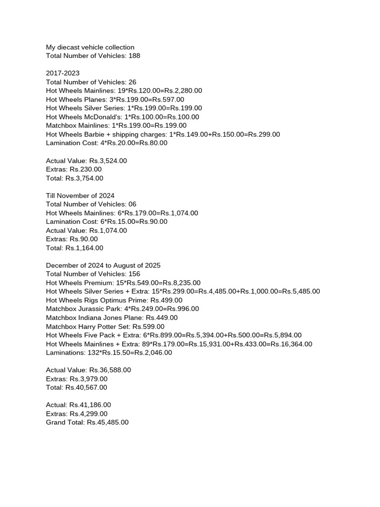 My Diecast Vehicle Collection Overview | PDF