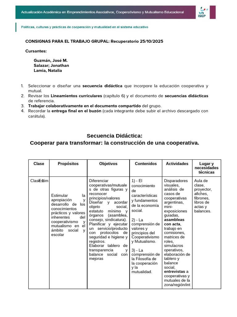 Grupo 2 Aula 1 Secundaria Recuperatorio 25 10 | PDF | Cooperativa