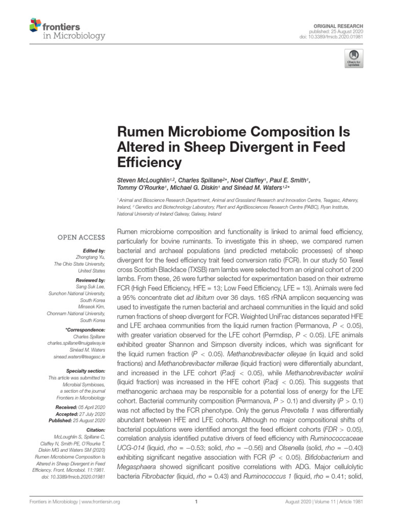 Rumen Microbiome in Feed-Efficient Sheep | PDF | Archaea | Biology