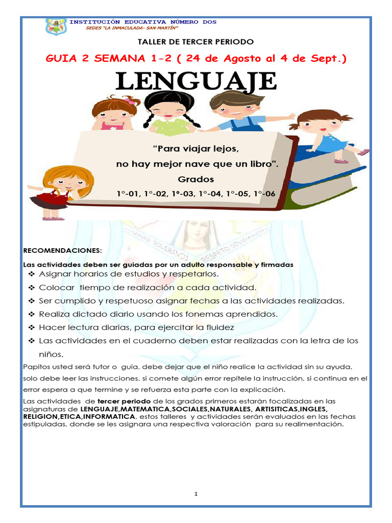 Lenguaje: GUIA 2 SEMANA 1-2 (24 de Agosto Al 4 de Sept.) | PDF