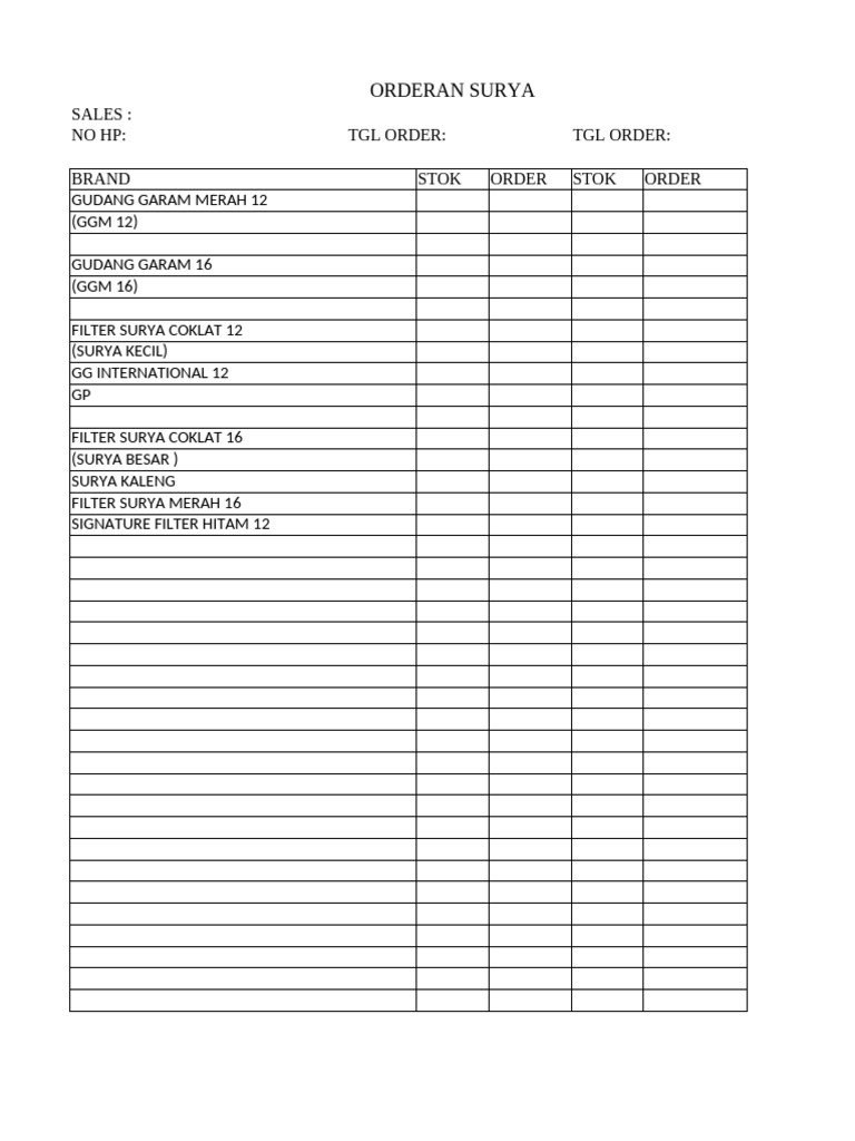 Surya Cigarette Order Form | PDF
