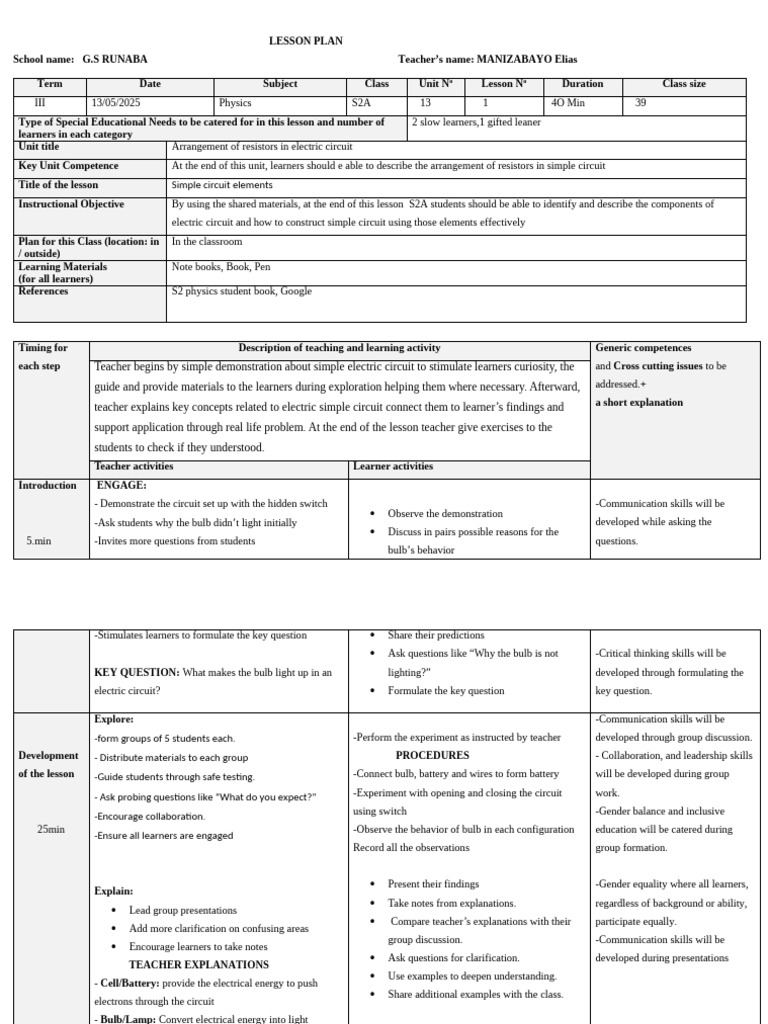 Physics Lesson Plan 4 | PDF | Learning | Lesson Plan