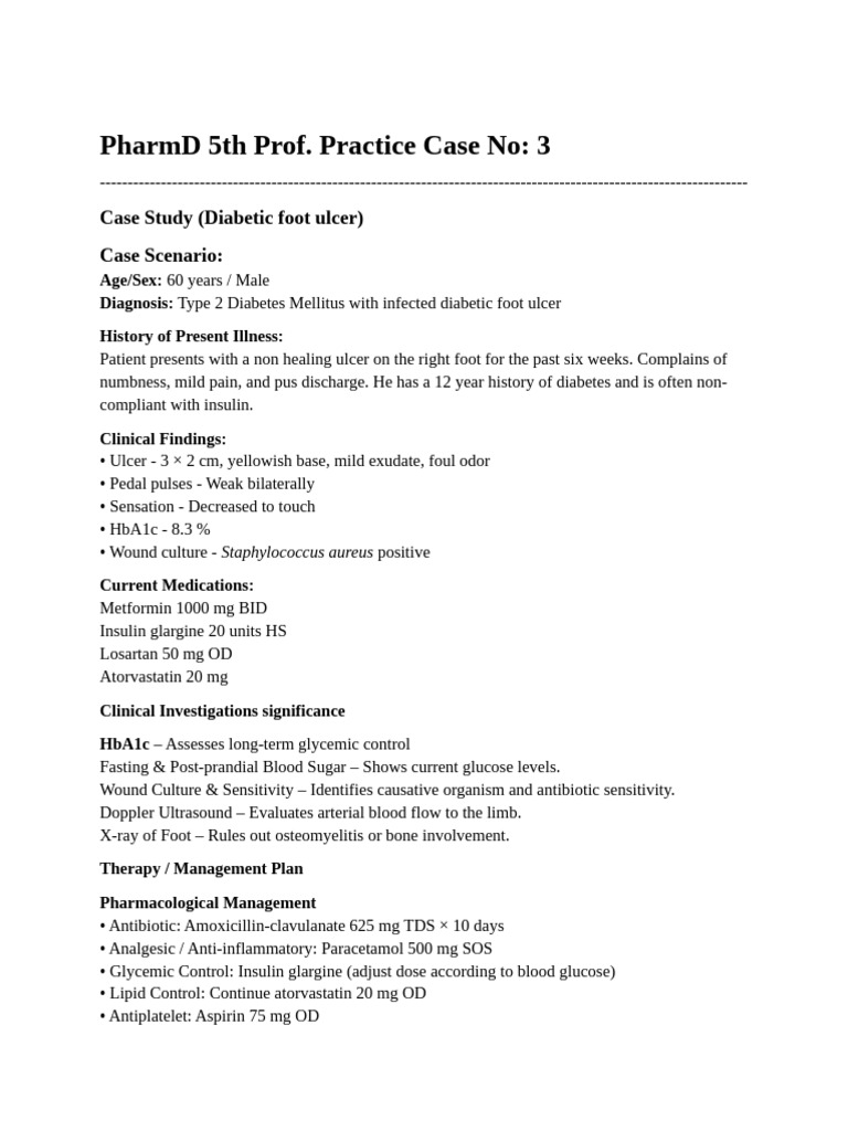 Clinical Pharmacy Practice Case 3 DFU Management | PDF | Diabetes ...
