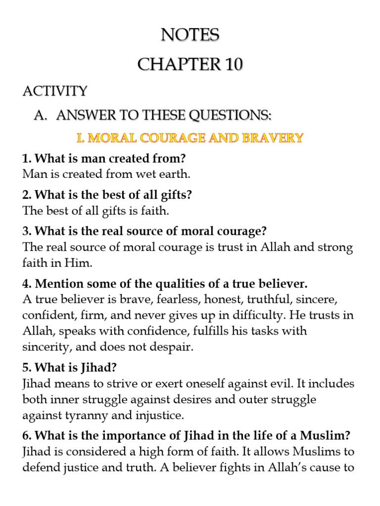 8 Islamic NOTES Chp 10 | PDF | Jihad | Faith