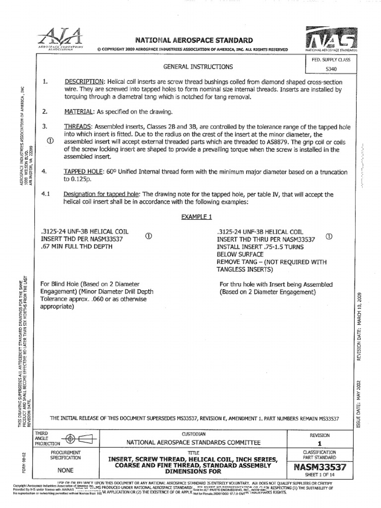 NASM33537 Helicoil Inserts | PDF