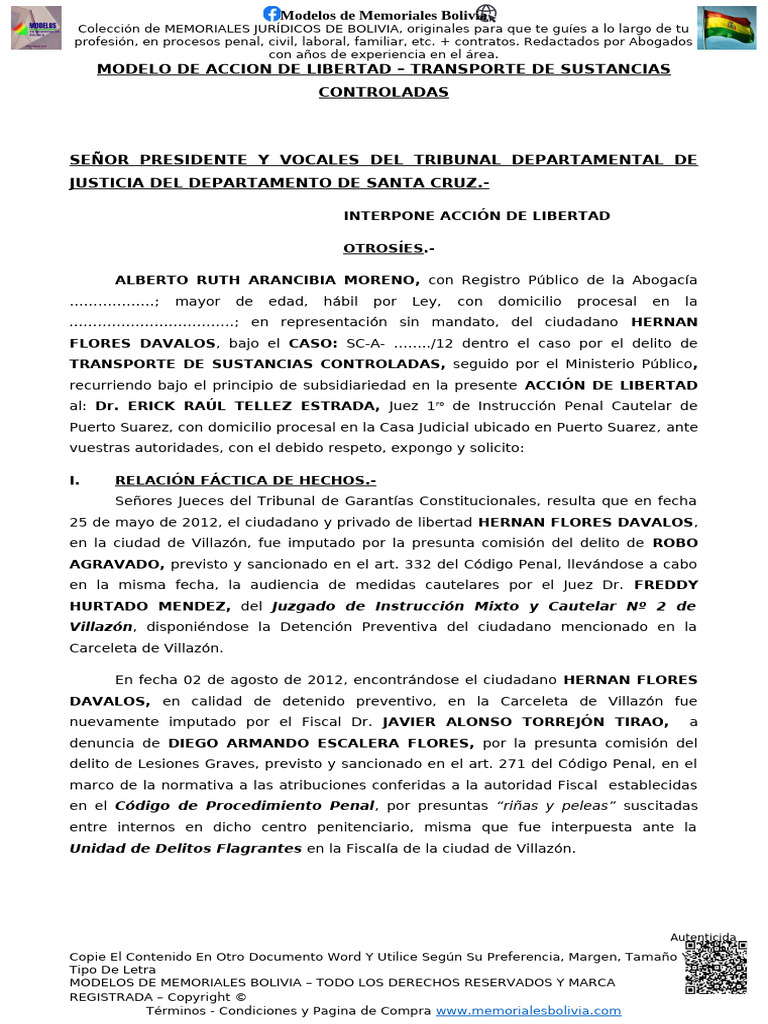 ACCION DE LIBERTAD – TRANSPORTE DE SUSTANCIAS CONTROLADAS | PDF ...