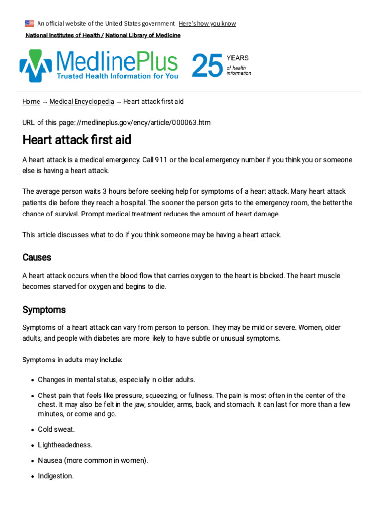 Heart Attack First Aid | PDF | Myocardial Infarction | Cardiovascular ...