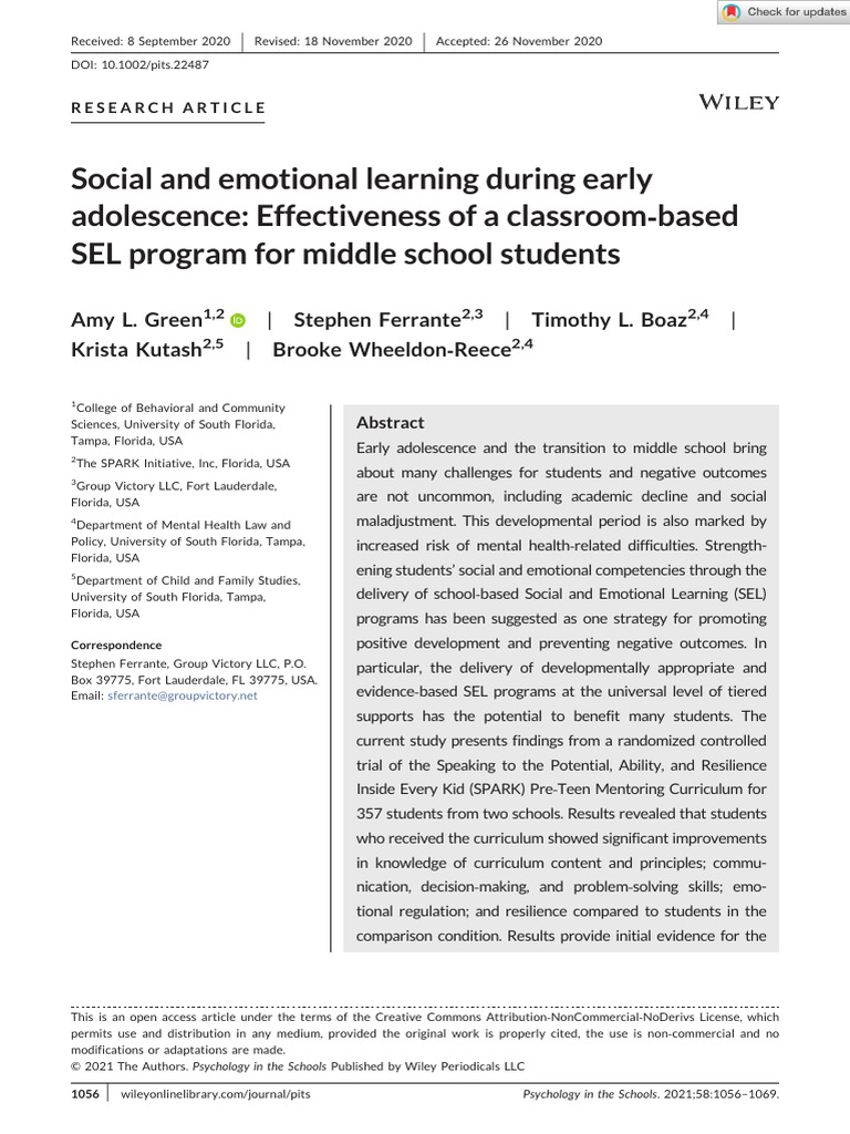 Effective SEL Program for Middle School | PDF | Mental Health ...