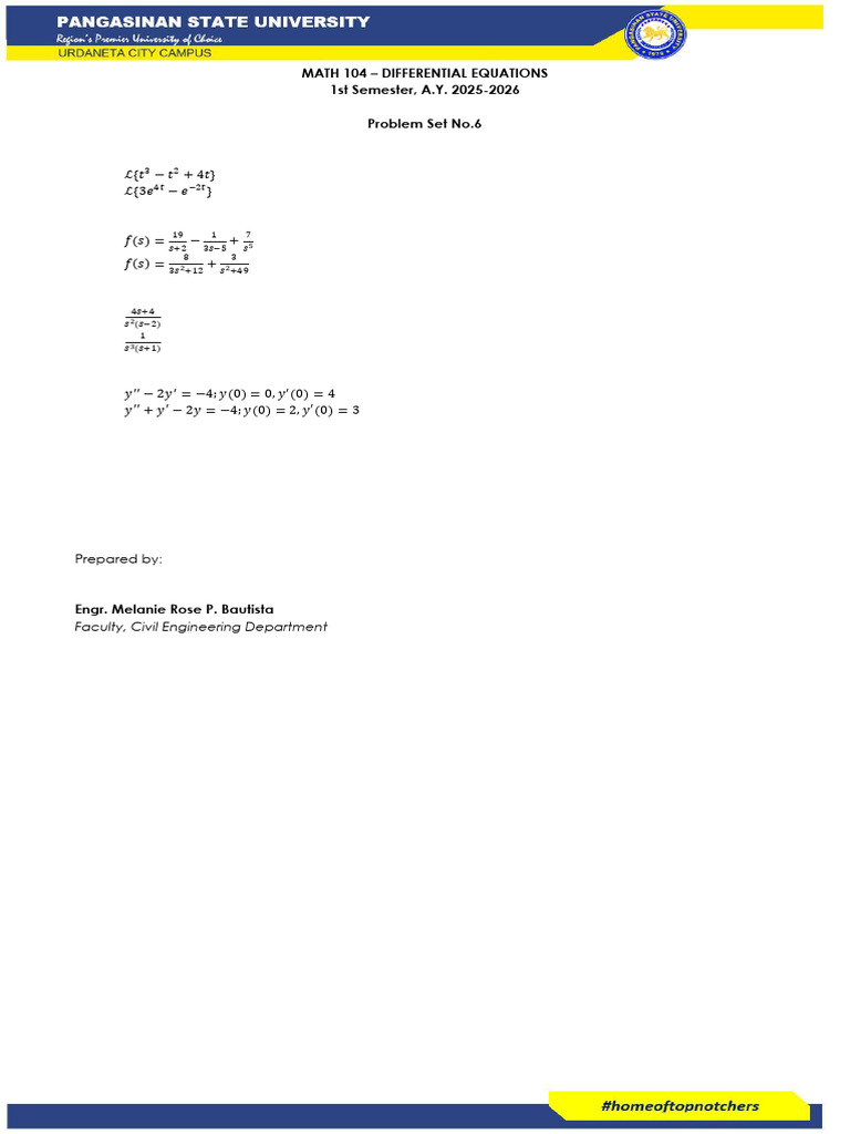 Differential Equations Problem Set 6 | PDF