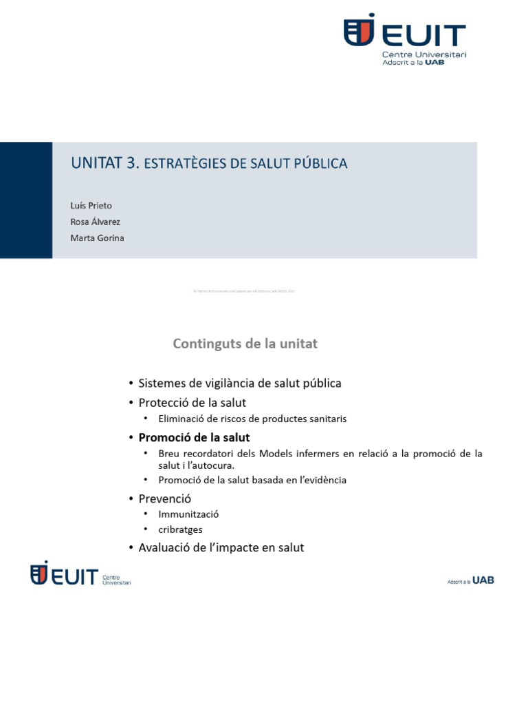 Unitat 3. Promoció de La Salut (1) | PDF