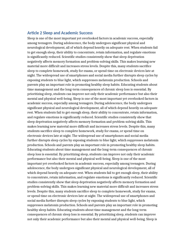 Sleep's Impact on Teen Learning Success | PDF | Sleep | Sleep Deprivation