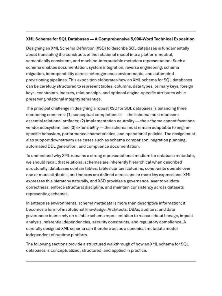 XML Schema for SQL Databases | PDF | Relational Model | Databases