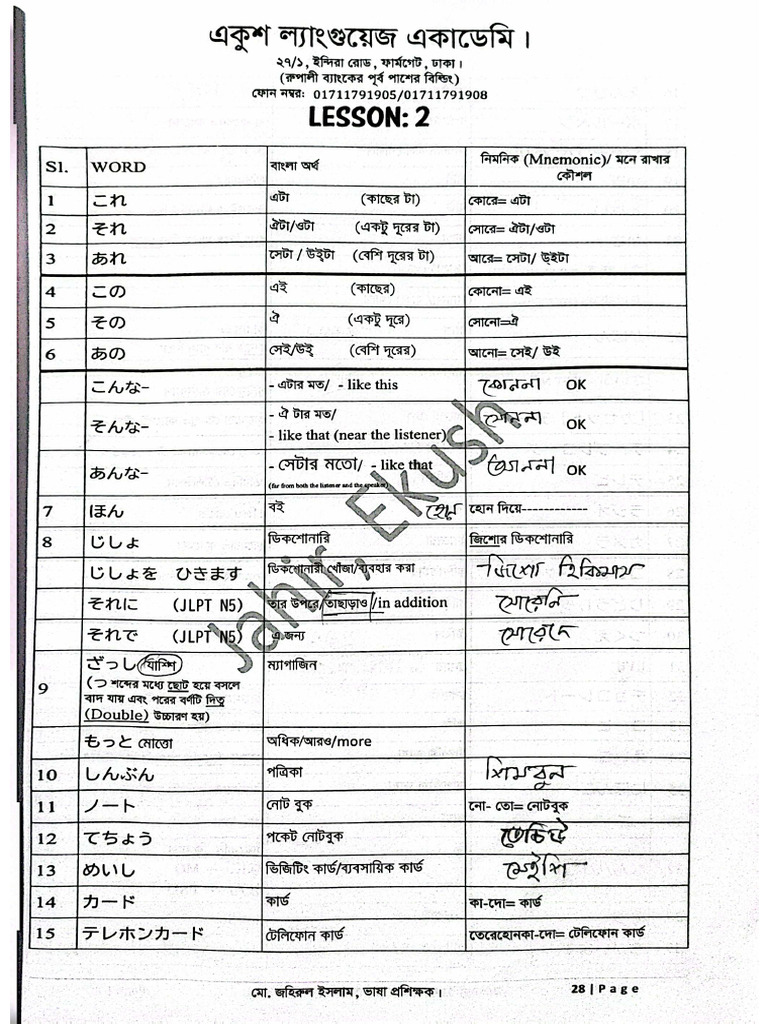 2 Lesson N5 Vocabulary | PDF