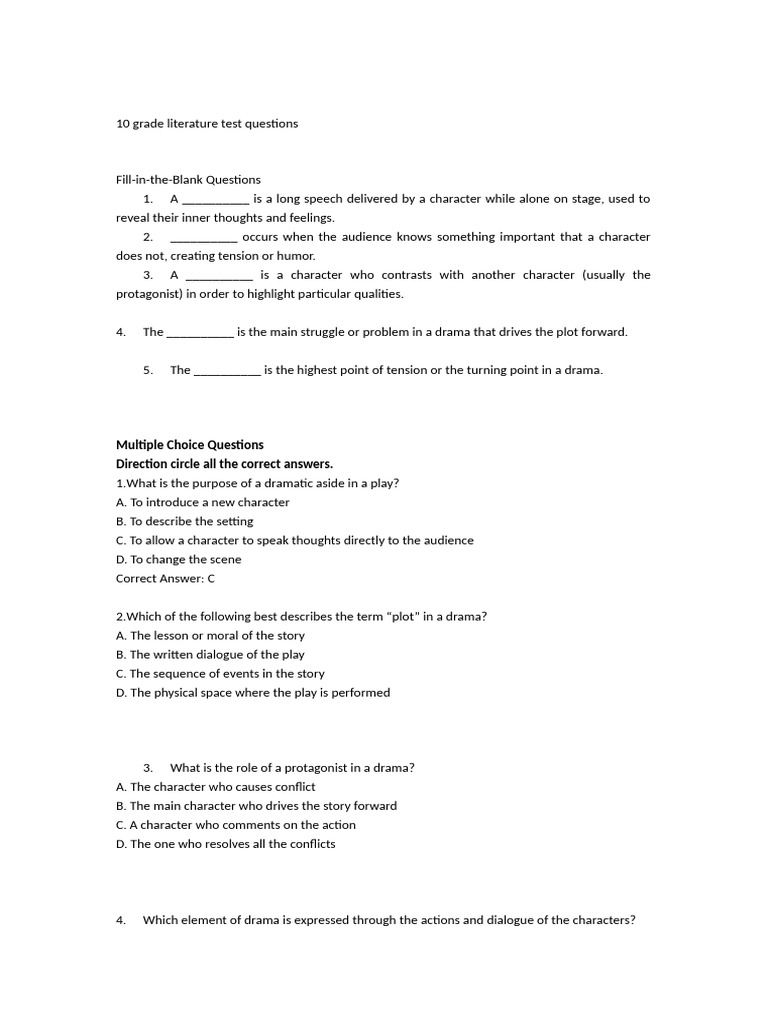 10 Grade Test Questions | PDF