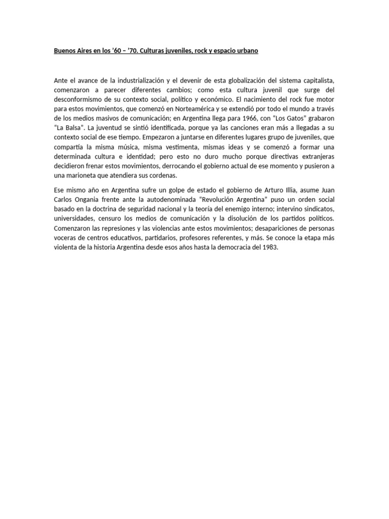 Culturas juveniles y rock en Buenos Aires 60-70 | PDF
