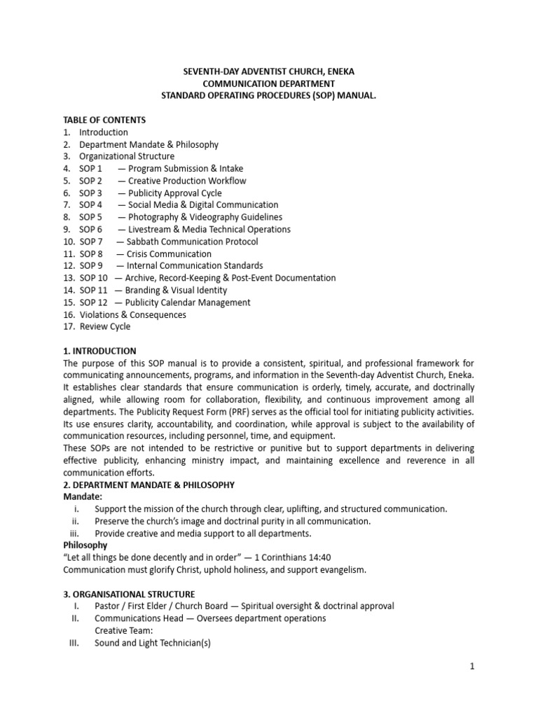 SDA Church Communication SOP Manual | PDF