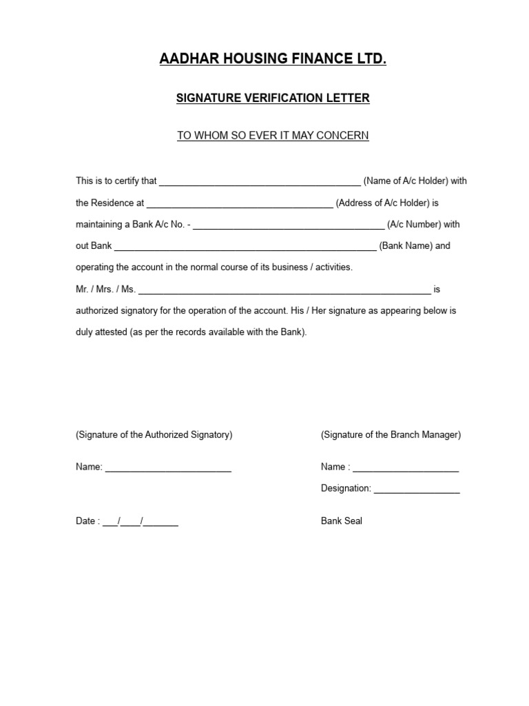 Bank Sign Verification Format (4) | PDF
