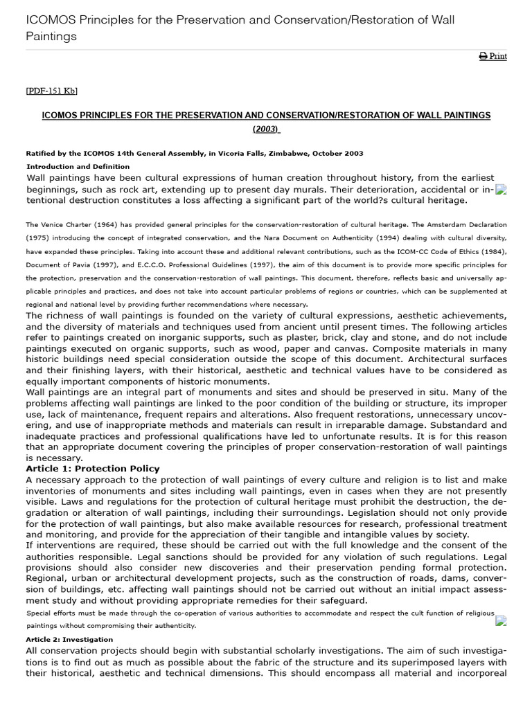 ICOMOS Principles for Wall Paintings | PDF | Cultural Heritage | Mural