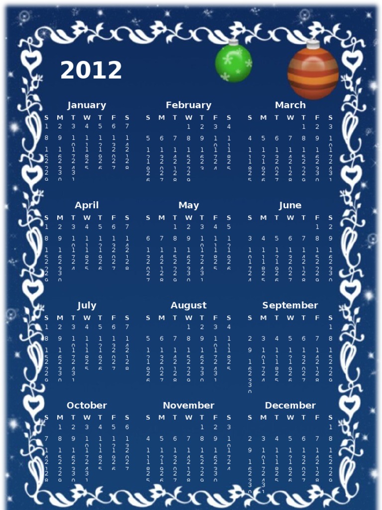 2012 Monthly Calendar Overview | PDF | Travel