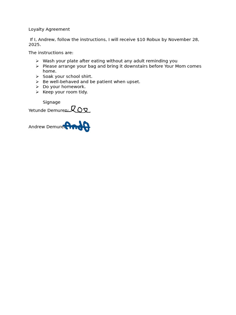 Loyalty Agreement for Robux Rewards | PDF