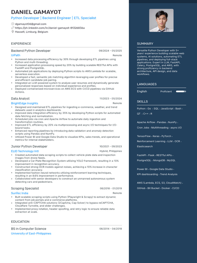 Python Developer & ETL Specialist Resume | PDF | Python (Programming ...
