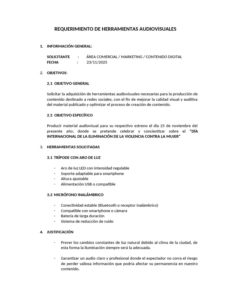 Requerimiento de Herramientas Audiovisuales | PDF