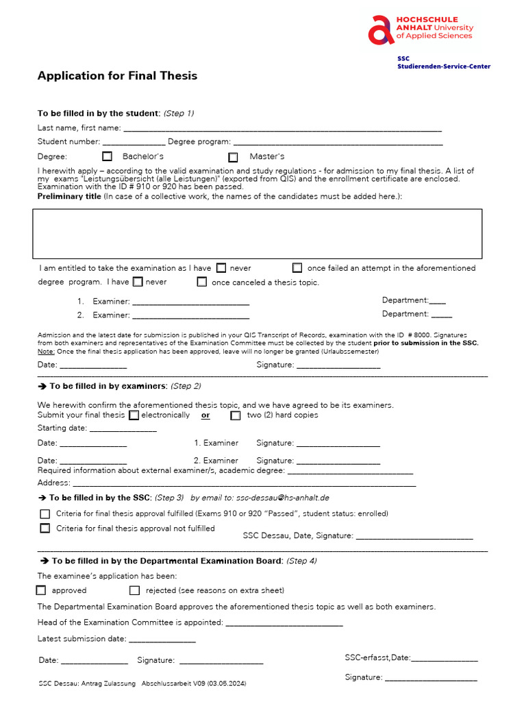 Formular Application For Final Thesis | PDF | Thesis | Academic Degree