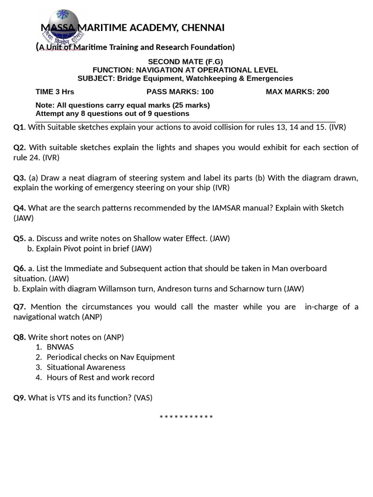 2nd Mates BWK Oct'25 | PDF