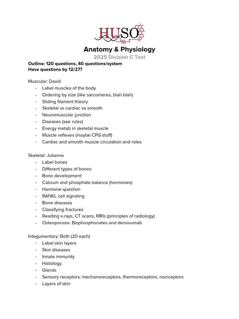 Anatomy & Physiology Division C Test Guide | PDF