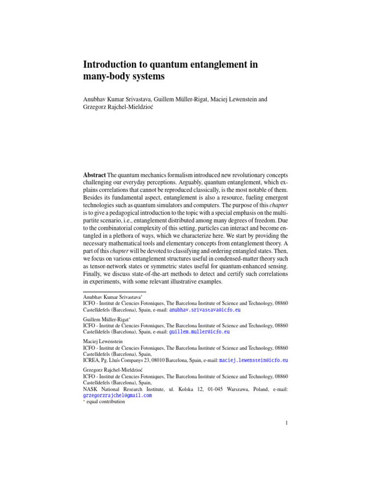 2402.09523 | PDF | Quantum Entanglement | Hilbert Space