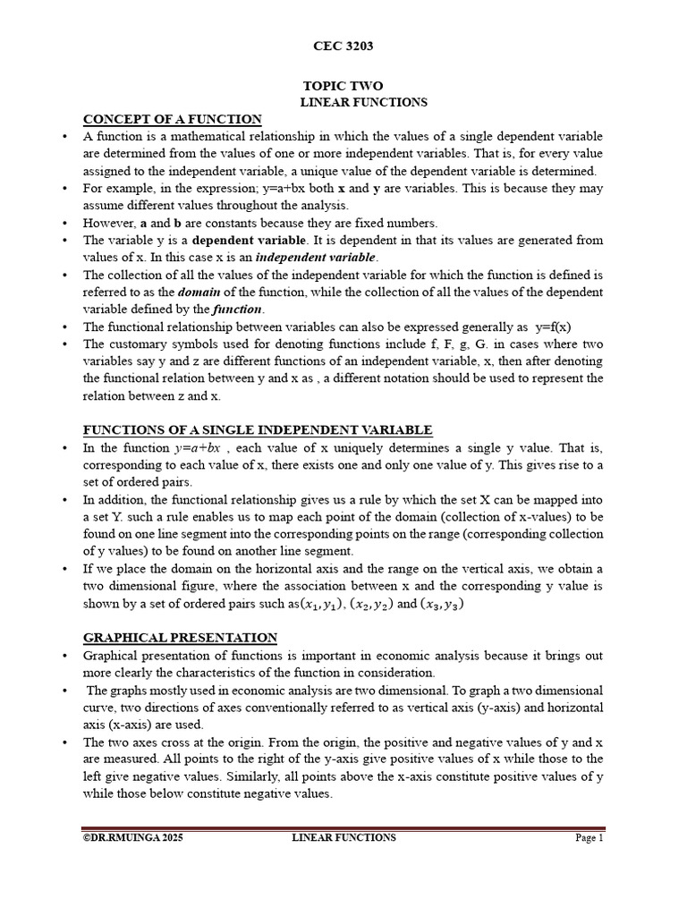 Cec 3203 Topic 2 Linear Functions | PDF | Function (Mathematics) | Variable (Mathematics)