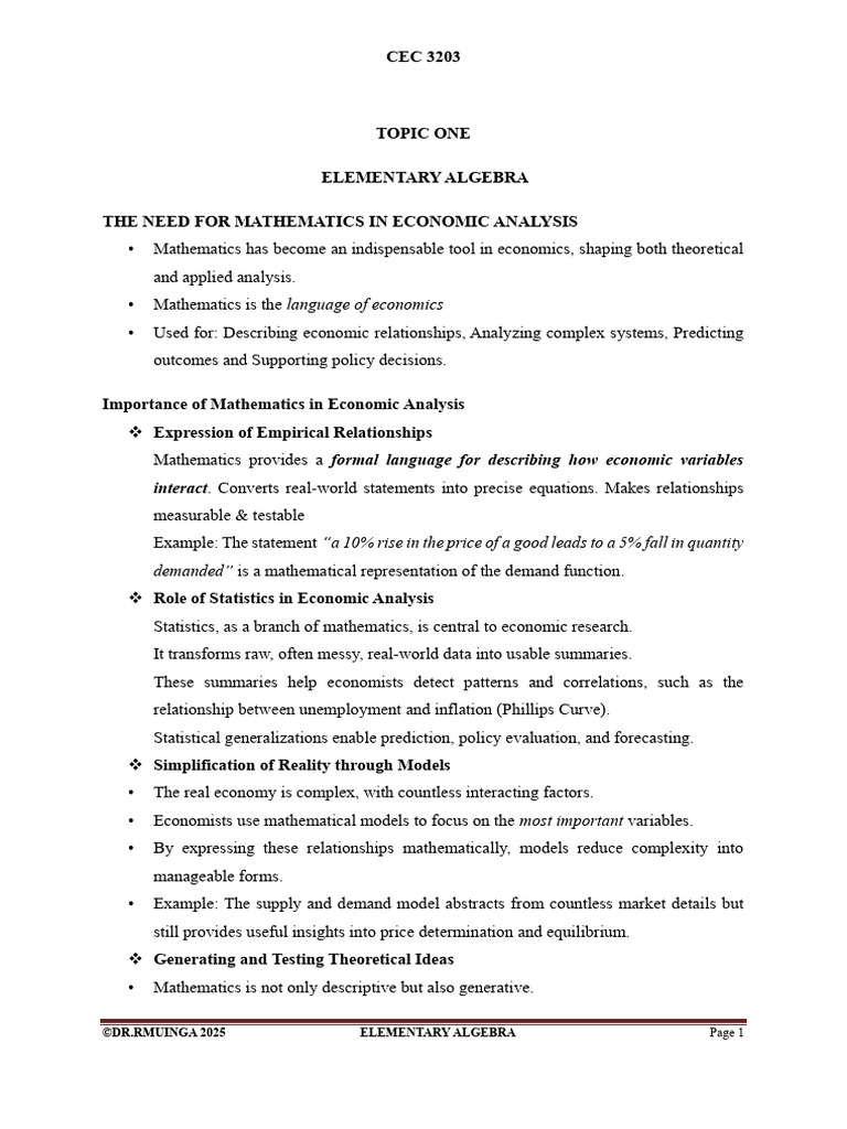 Cec 3203 Topic 1 Elementary Algebra | PDF | Set (Mathematics) | Numbers