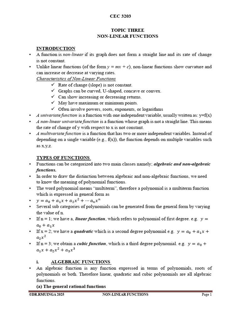 Cec 3203 Topic 3 Non-linear Functions | PDF | Production Function | Polynomial