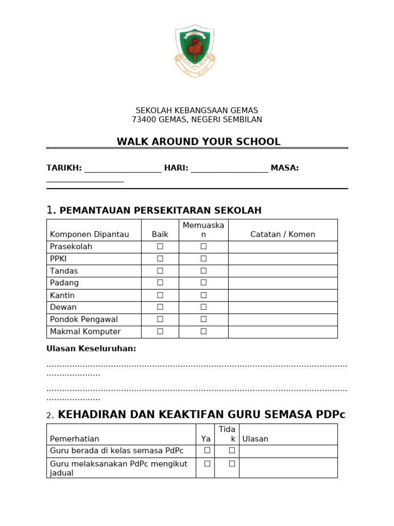 Borang Walk Around Your School Edit | PDF