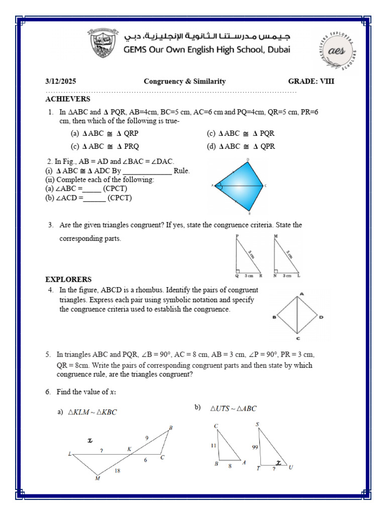 Triangle Congruence and Similarity Guide | PDF