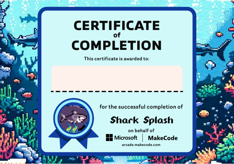 Completion Certificate for Shark Splash | PDF