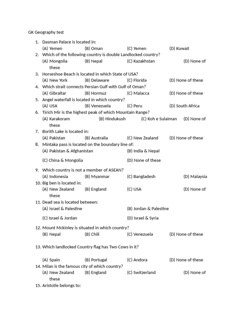 GK Geography Test | PDF