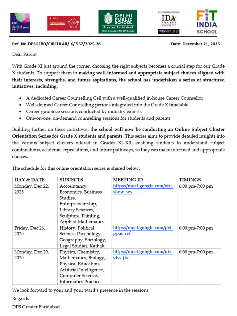 Circular No-537(Class X)-On Schedule of Online Subject Cluster ...